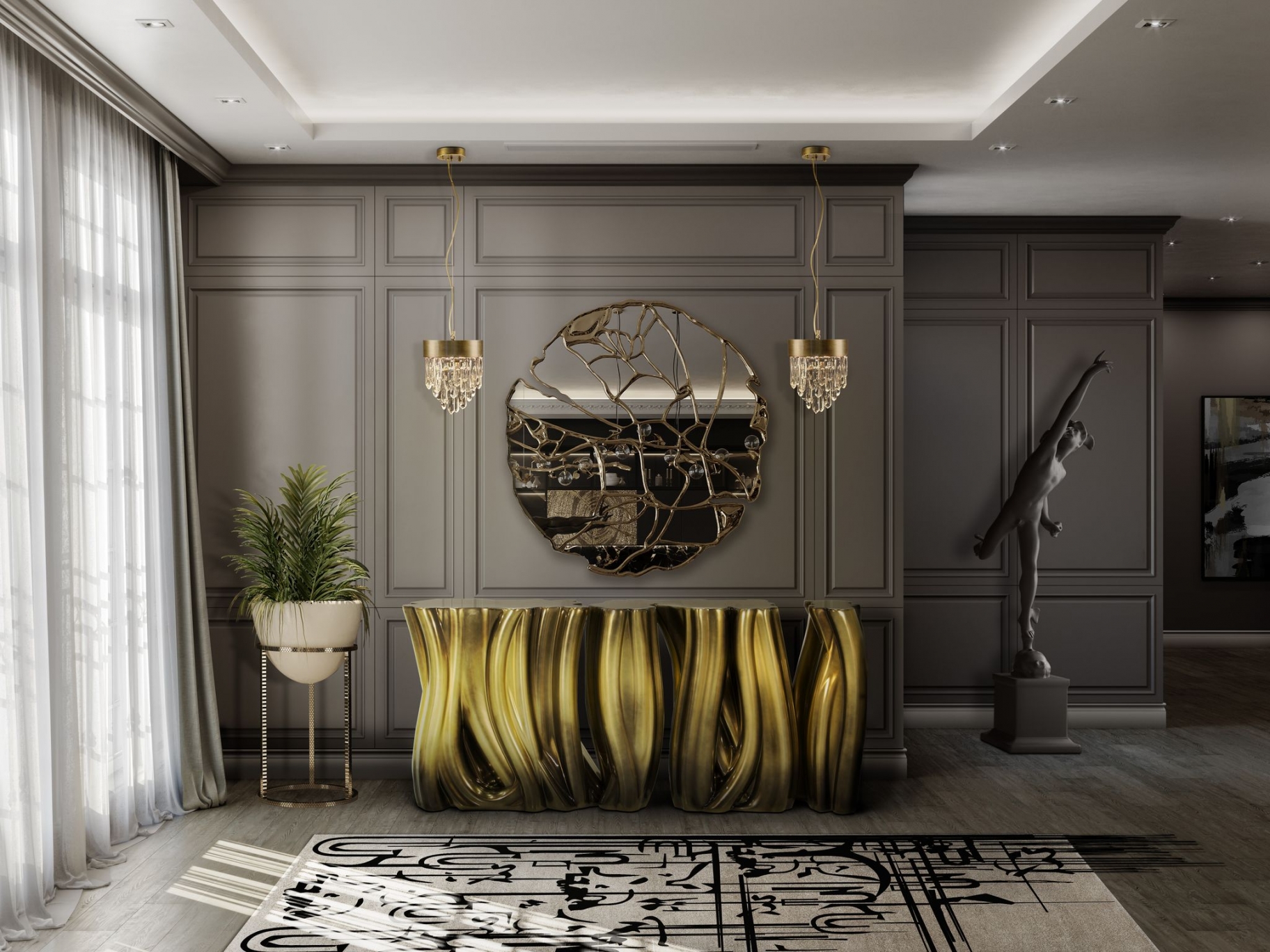 LUXURIOUS HALLWAY WITH THE URBAN RUG DESIGN OF BLACK INK - ROOM BY ROOM ...