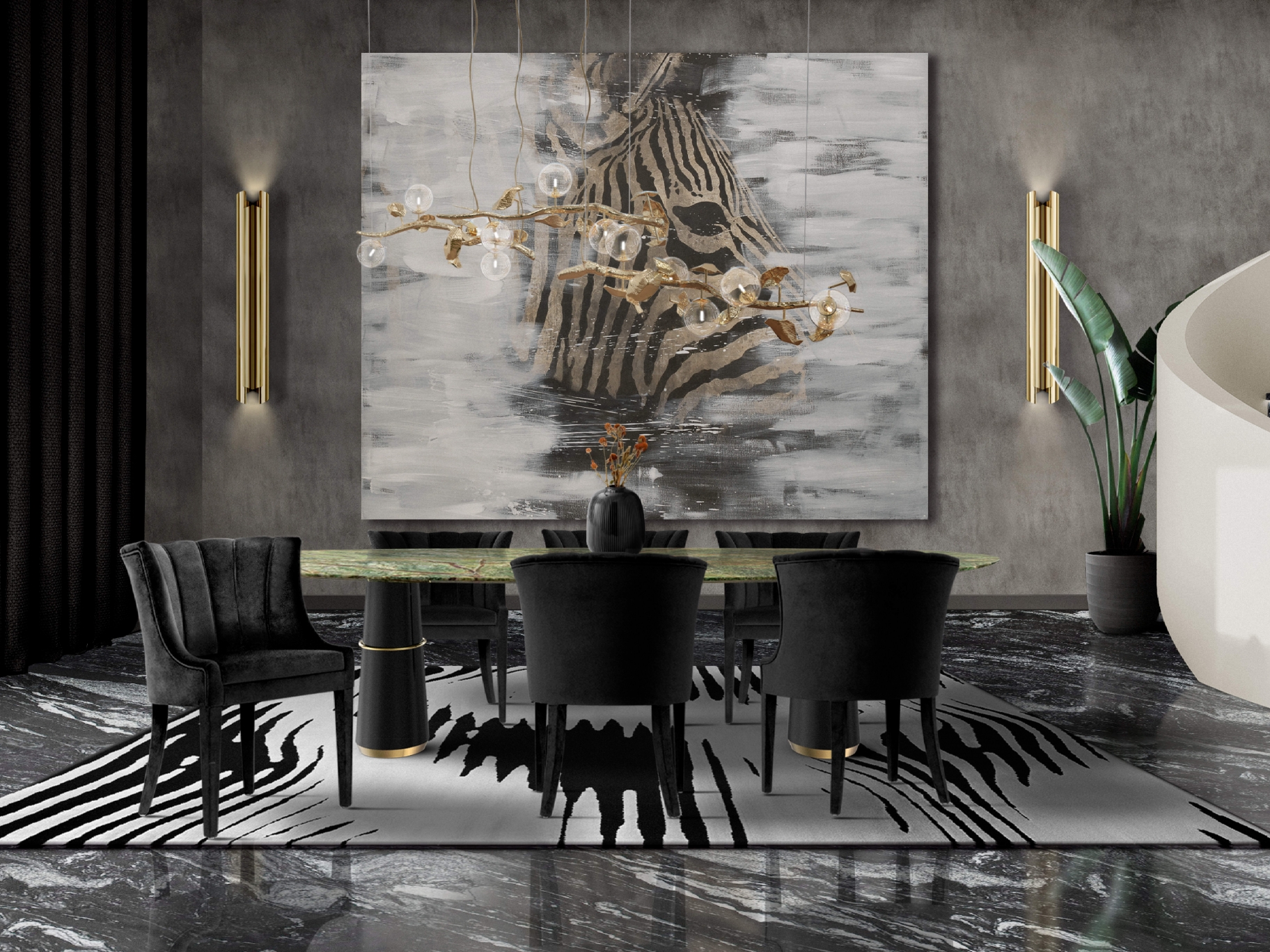 NATURE-INSPIRED BLACK TONES DINING ROOM WITH KOTTA RUG - ROOM BY ROOM ...